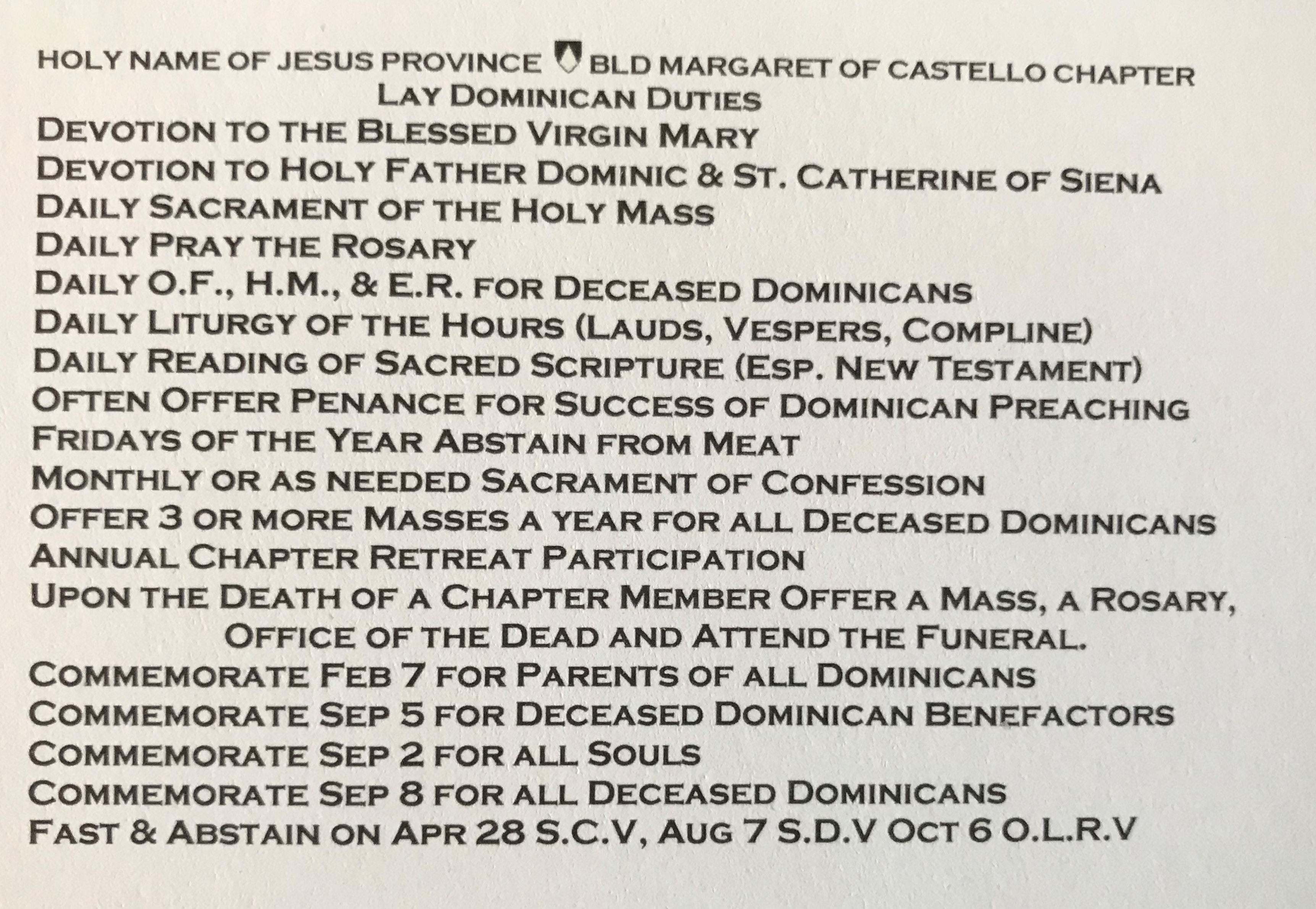 Duties for Lay Dominicans – ST. DOMINIC'S STORE