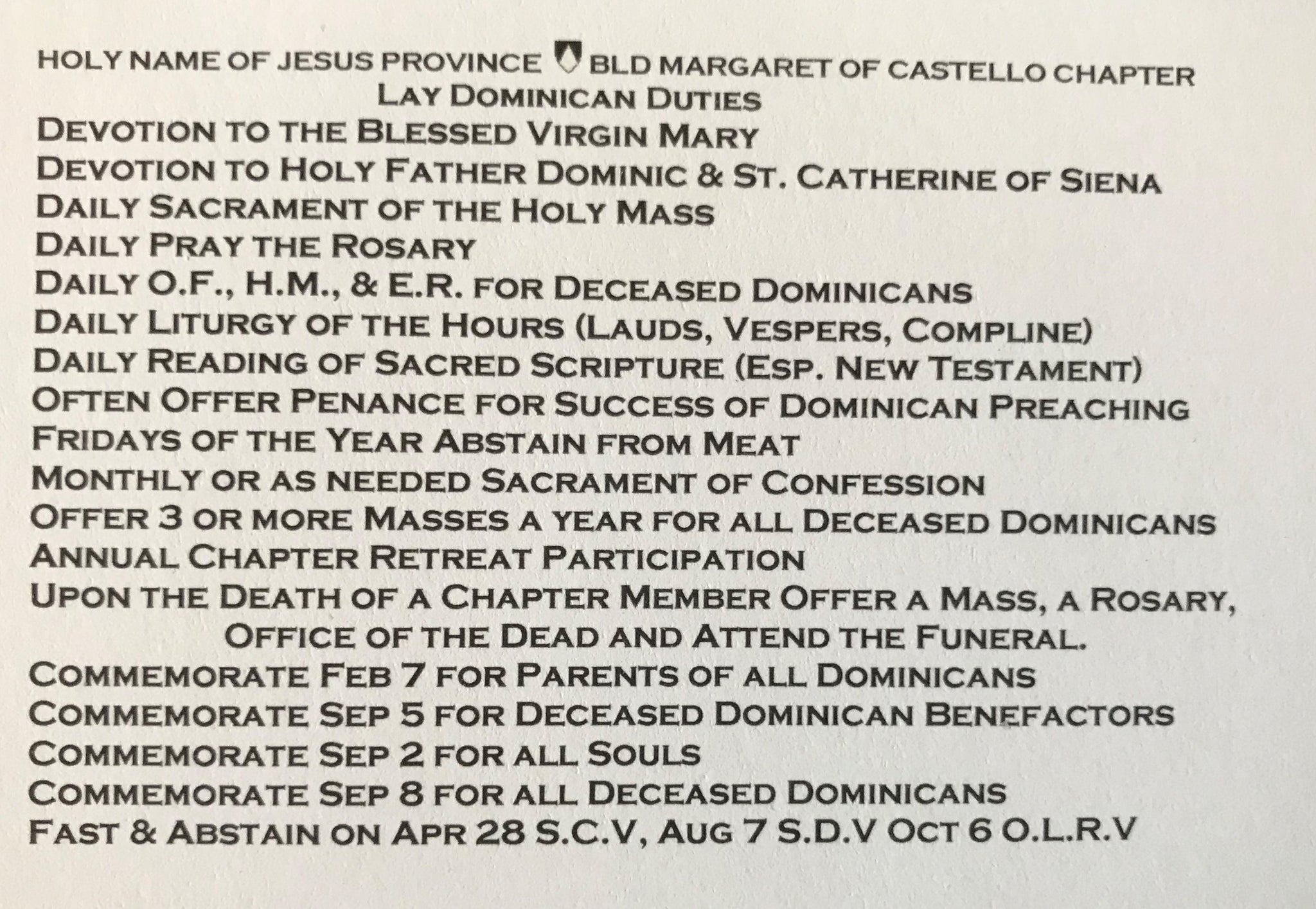 Duties for Lay Dominicans – ST. DOMINIC'S STORE